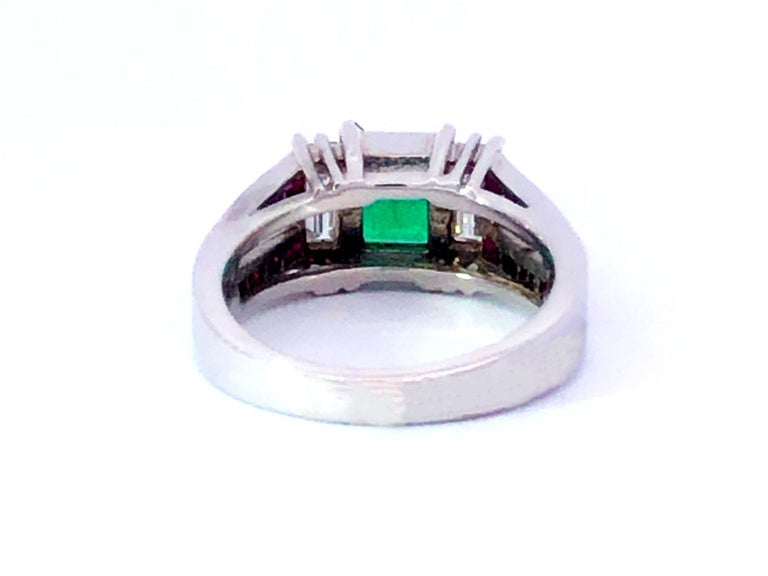 GIA Columbian Emerald Ruby and Diamond Platinum Ring For Sale at 1stDibs