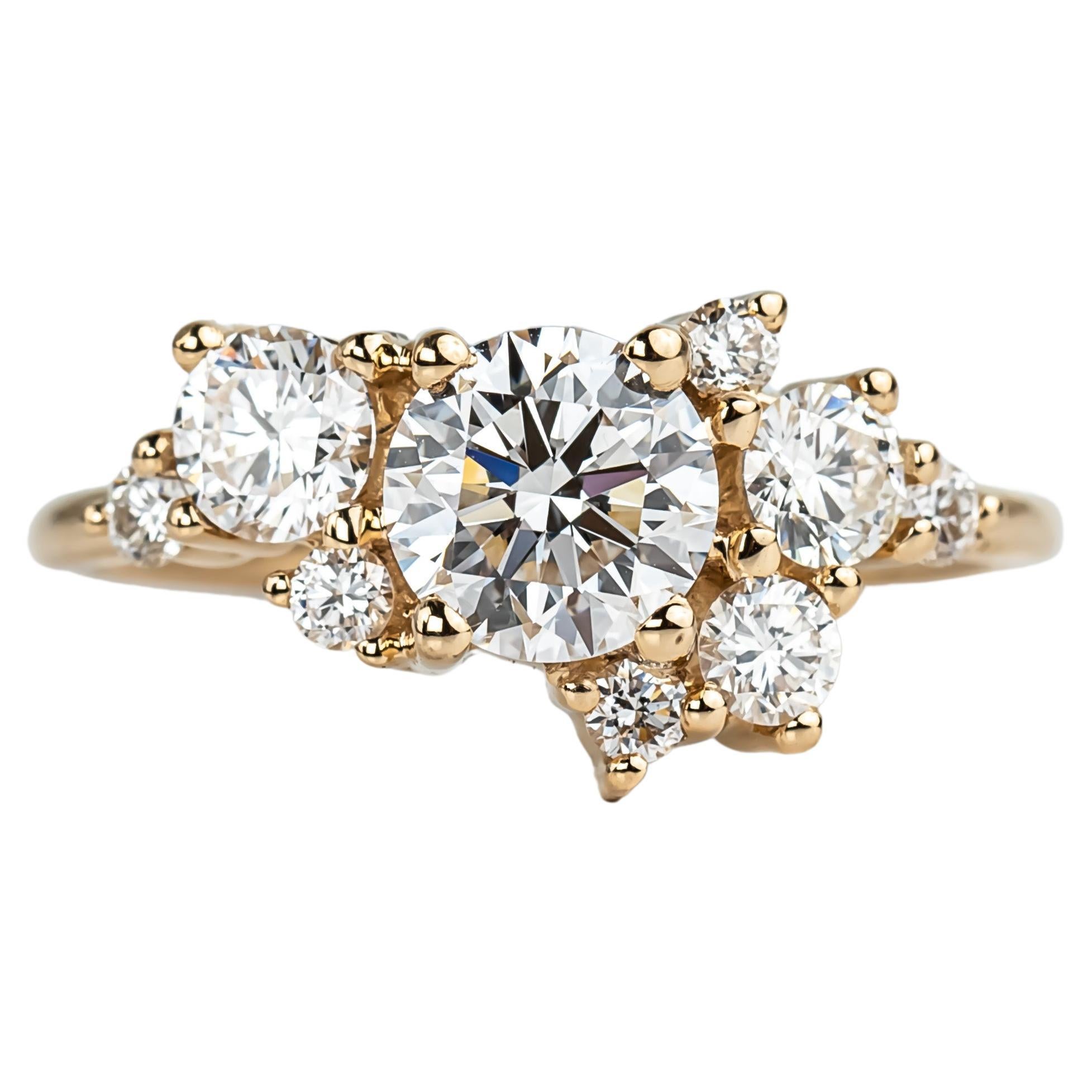 GIA Diamond Cluster Ring, Round Cut Engagement Ring, Statement Ring for ...