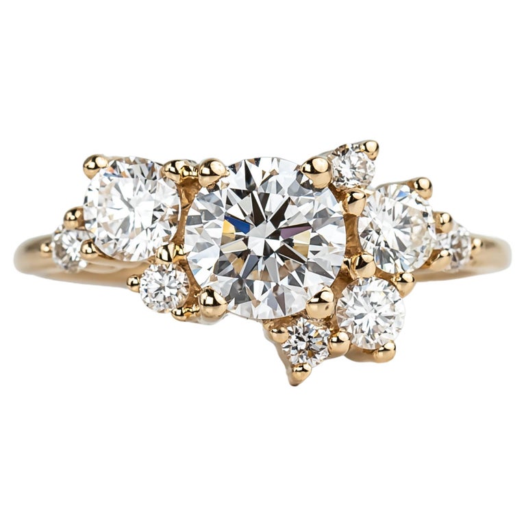 GIA Diamond Cluster Ring, Round Cut Engagement Ring, 1.4 Carat ...