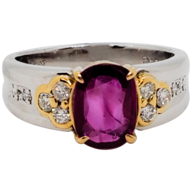 GIA Nachlass Burma Rubin Kissenschliff und weißer Diamantring im ...