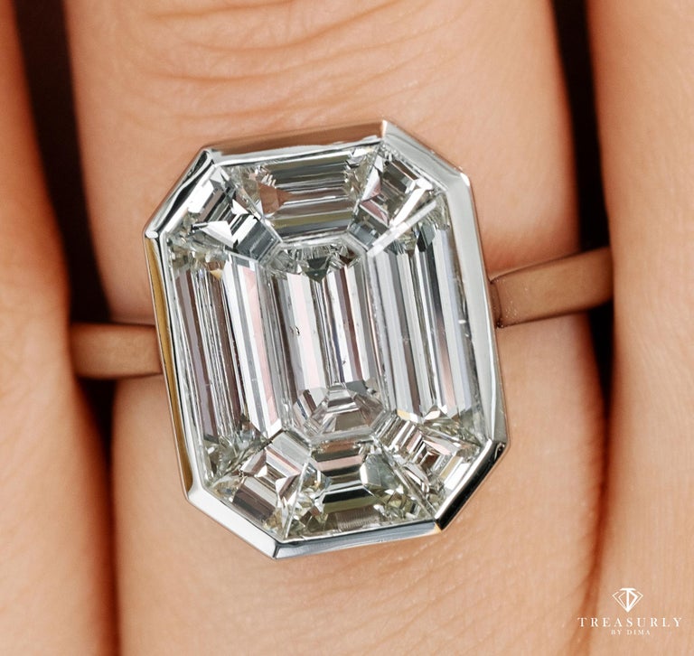 GIA G-SI1 2.25 Carat Emerald Pie-Cut "Illusion" Diamond Wedding Ring ...