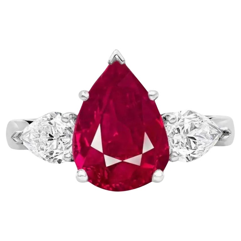 GIA GRS Switzerland Pear Cut Ruby Three Stone Diamond Ring For Sale at ...