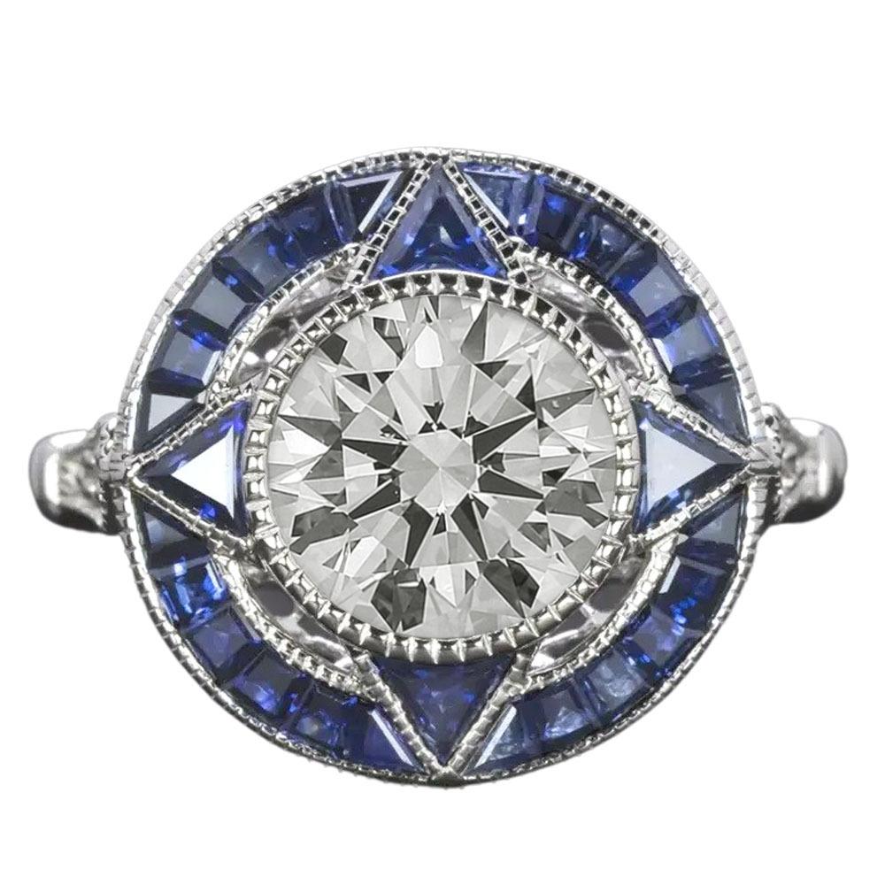 GIA Internally Flawless Round Diamond Blue Sapphire Ring For Sale at ...