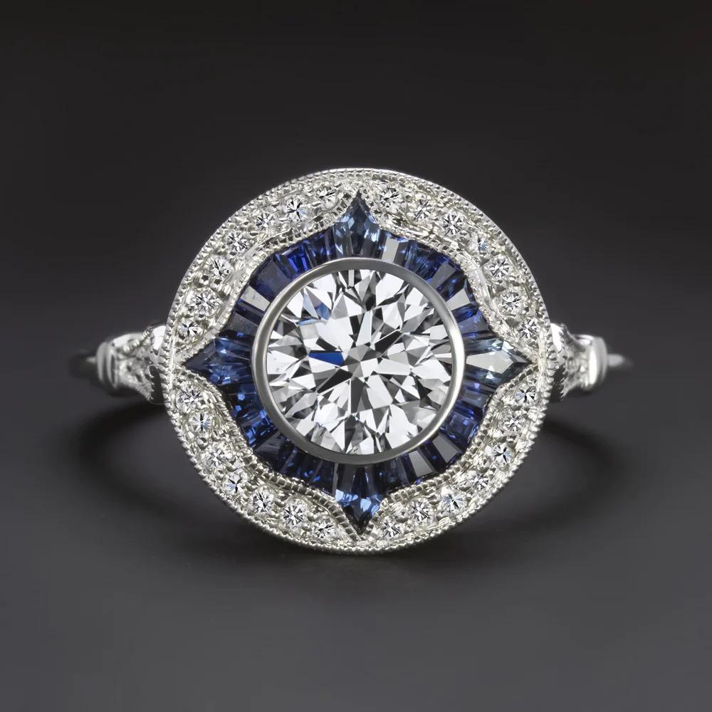 GIA Internally Flawless Round Diamond Blue Sapphire Ring For Sale at ...