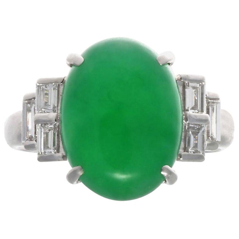 GIA Jadeite Jade Diamond Platinum Ring For Sale at 1stDibs