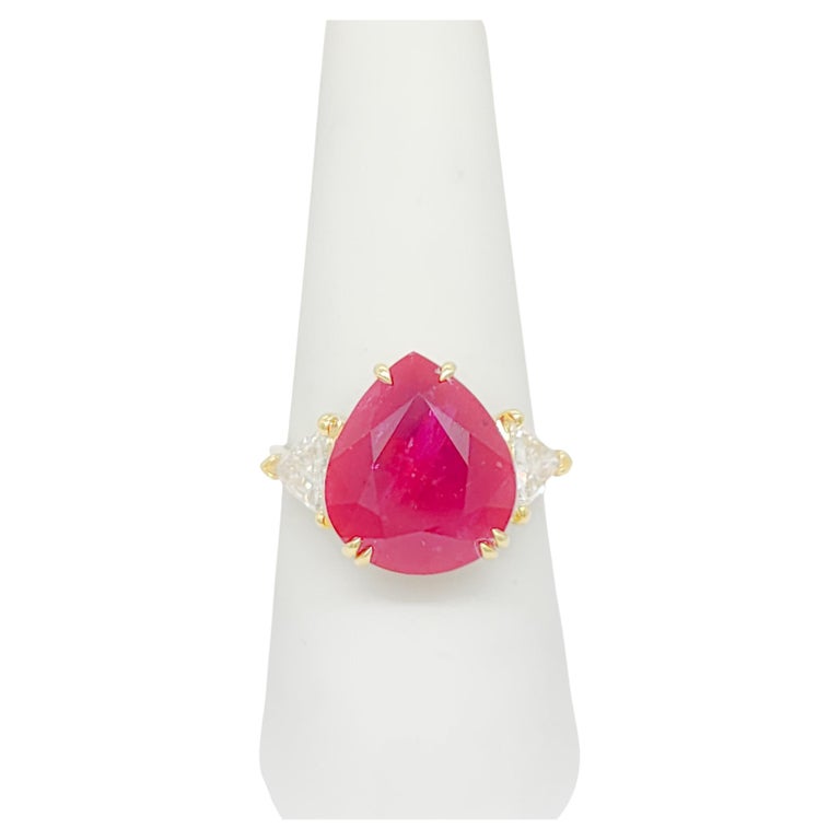 GIA Mozambique Ruby Pear and White Diamond Trillion Three Stone Ring ...