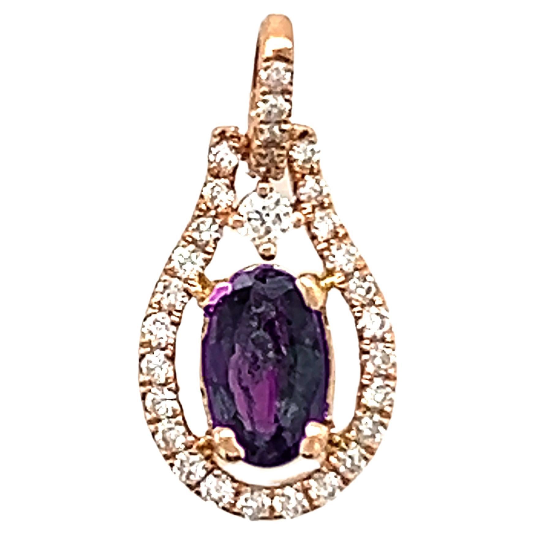 GIA Natural Alexandrite Diamond Pendant Necklace .70ct Brand New 14K ...