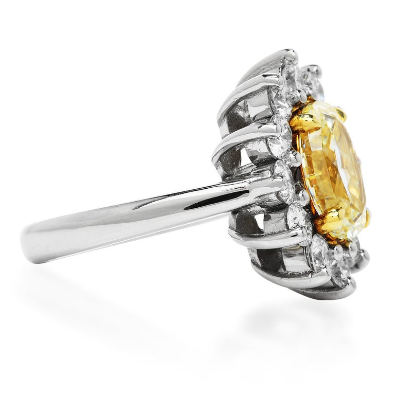 GIA Natural Fancy Yellow Diamond Platinum 18K Gold Flower Cocktail Ri ...