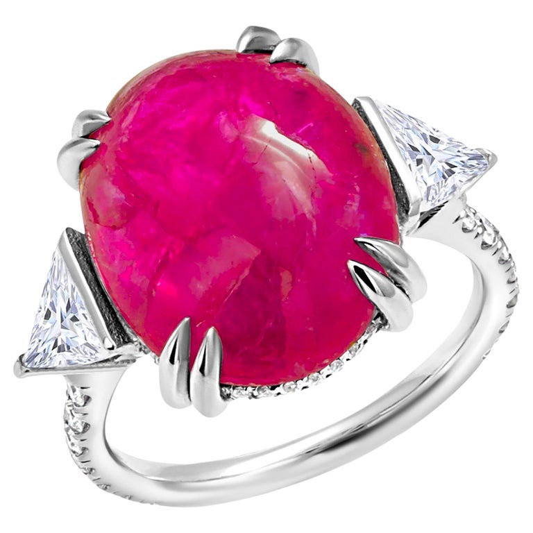 GIA No Heat Certificated Cabochon Ruby Triangle Diamond Platinum ...
