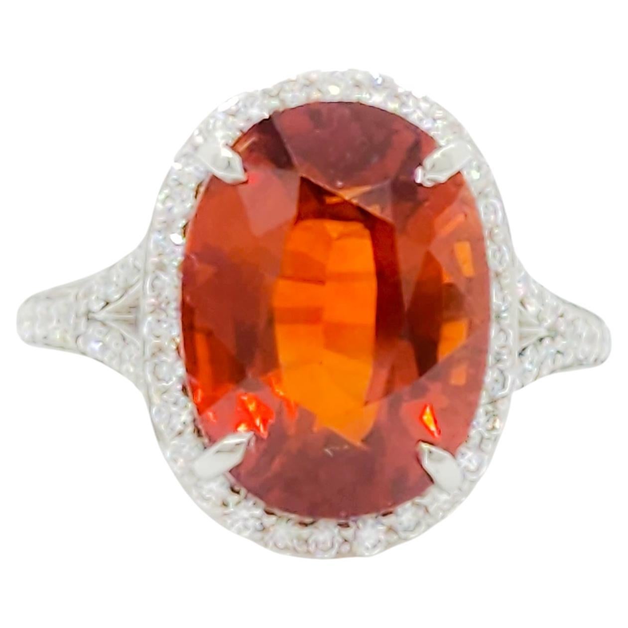 Orange Sapphire Heart and White Diamond Cocktail Ring For Sale at 1stDibs