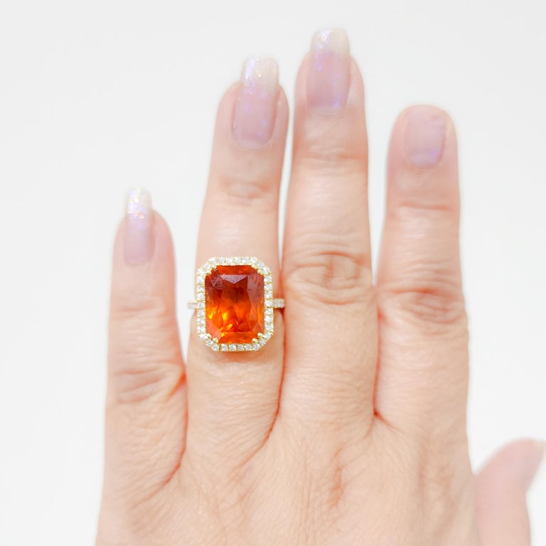 GIA Orange Sapphire Emerald Cut and Diamond Cocktail Ring in 18k Yellow ...