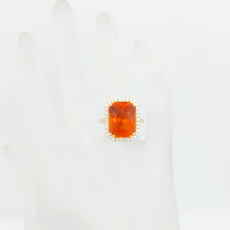 GIA Orange Sapphire Emerald Cut and Diamond Cocktail Ring in 18k Yellow ...