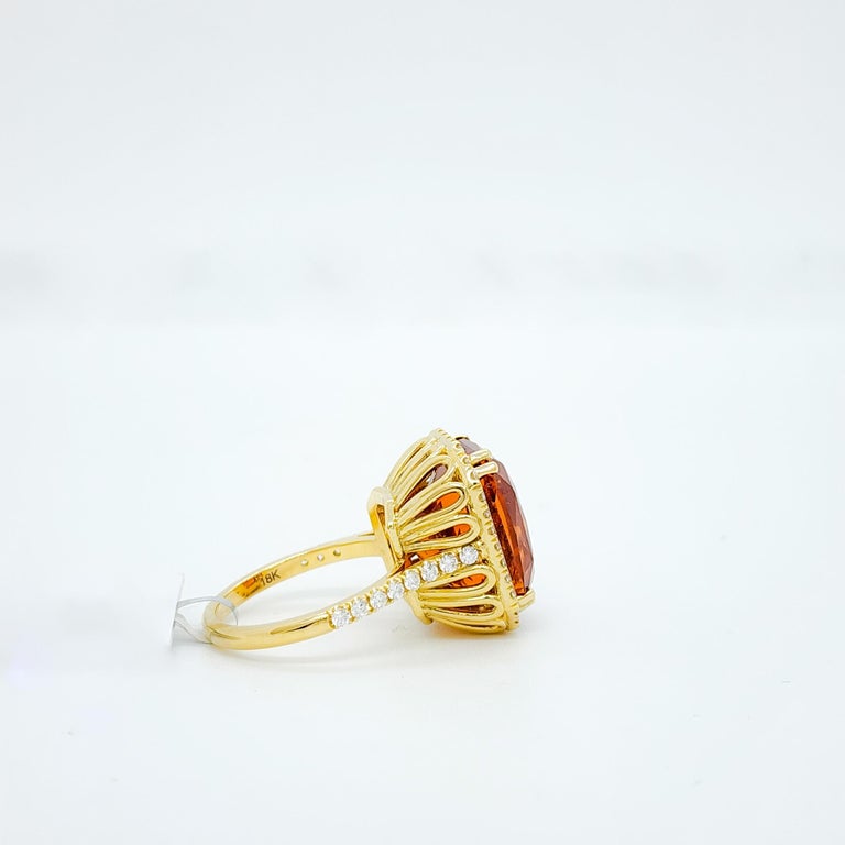 GIA Orange Sapphire Emerald Cut and Diamond Cocktail Ring in 18k Yellow ...