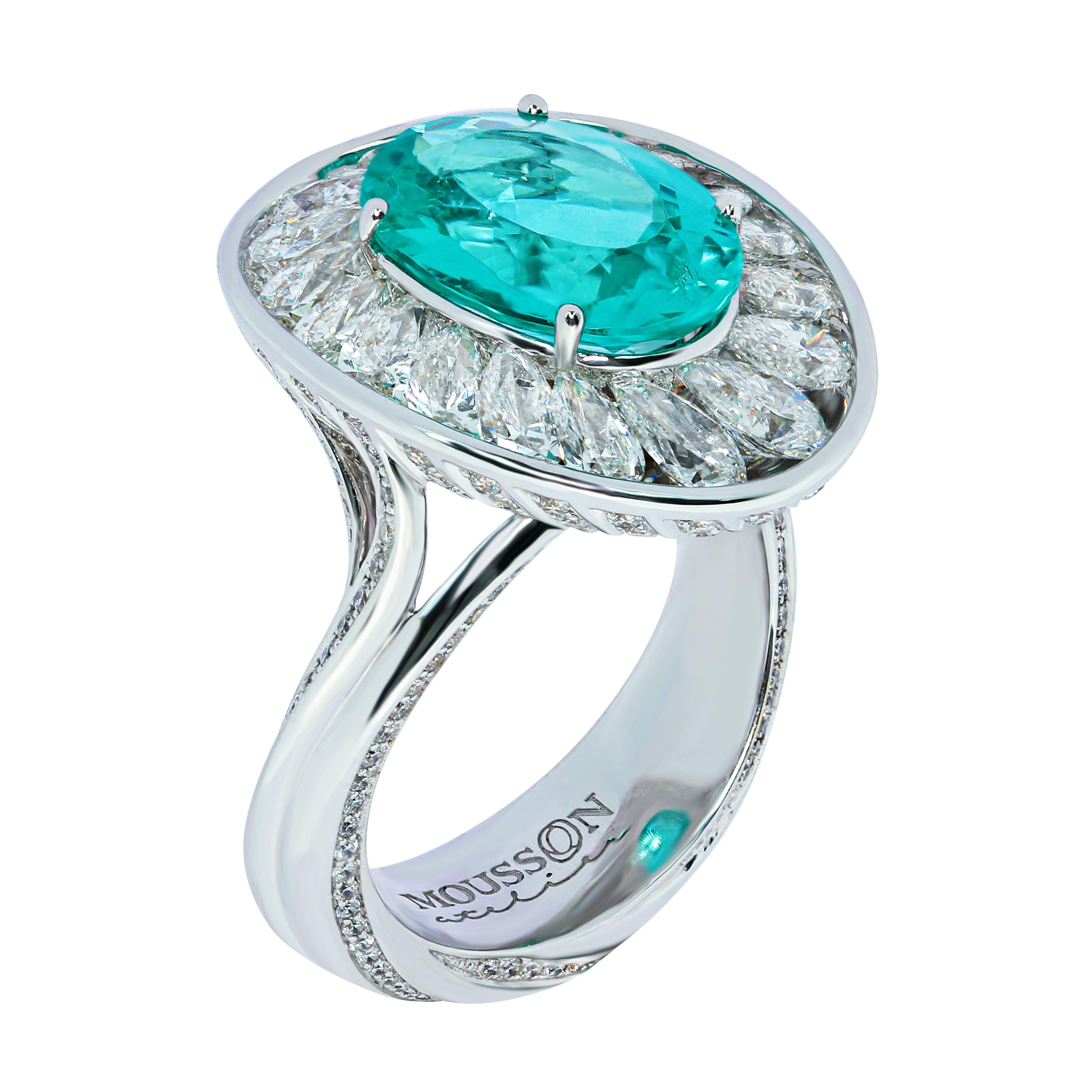 GIA Certified 7.14 Carat Santa-Maria Aquamarine Diamond 18 Karat White ...