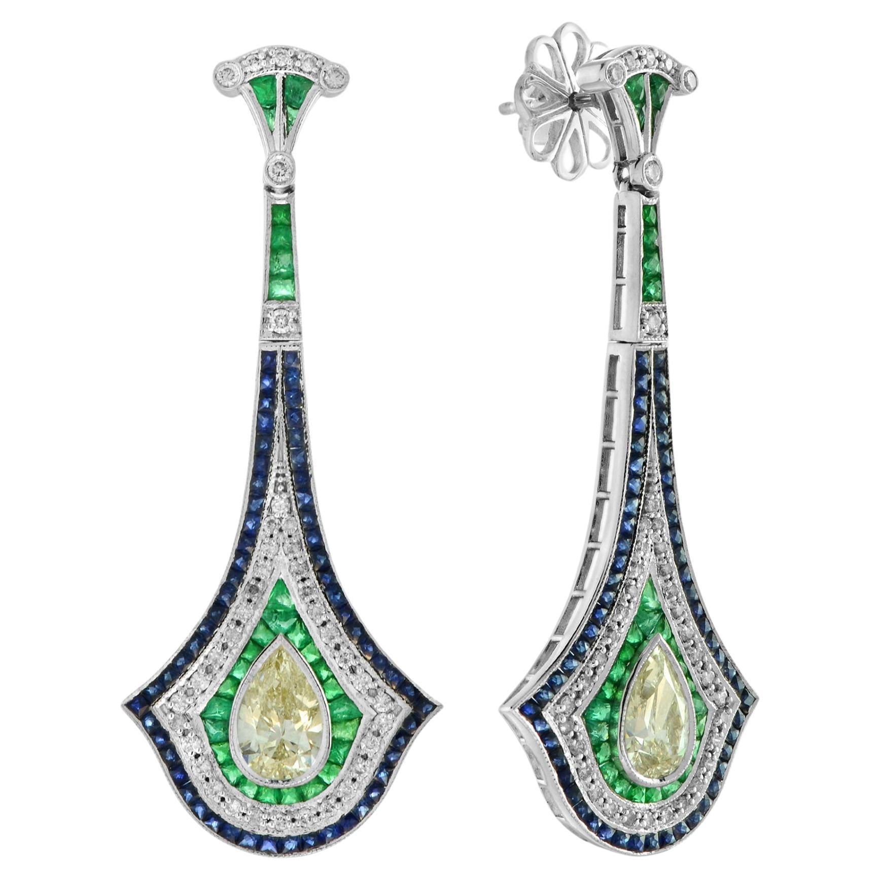 18k Gold Diamond, Pear Shape Emerald Necklace Suite For Sale at 1stDibs