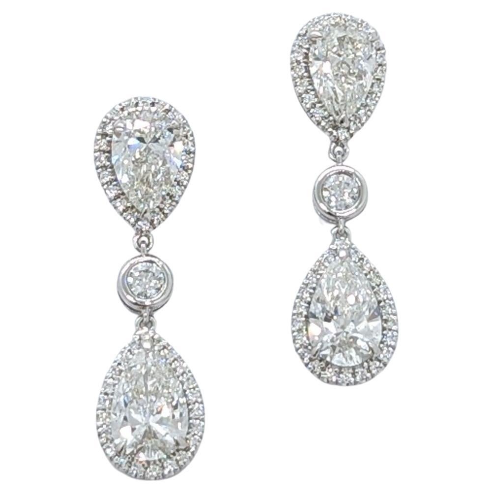 GIA White Diamond Pear Shape Cluster Earrings in 18K White Gold For ...