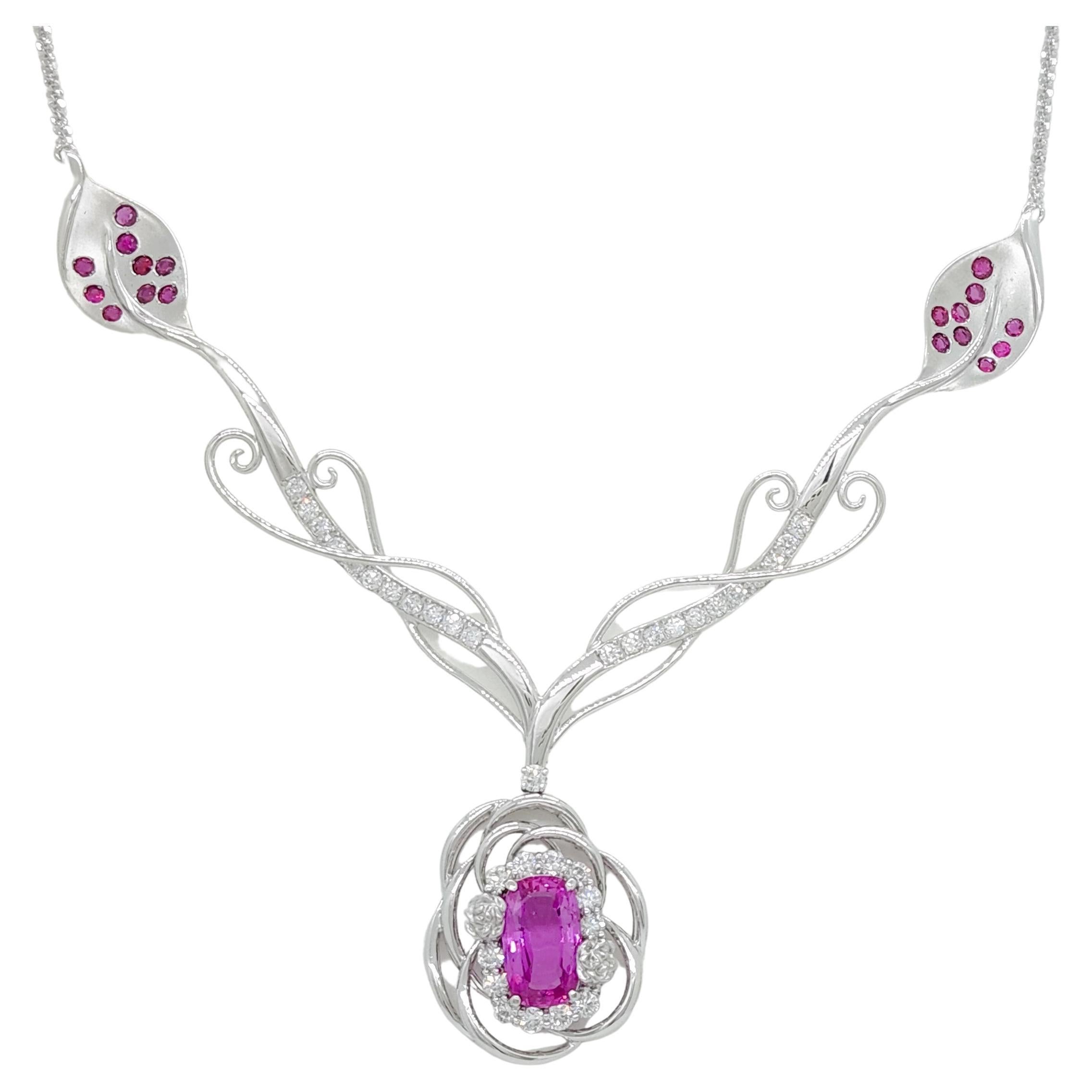 Tiffany and Co. Platinum, Pink Sapphire, Diamond Necklace at 1stDibs