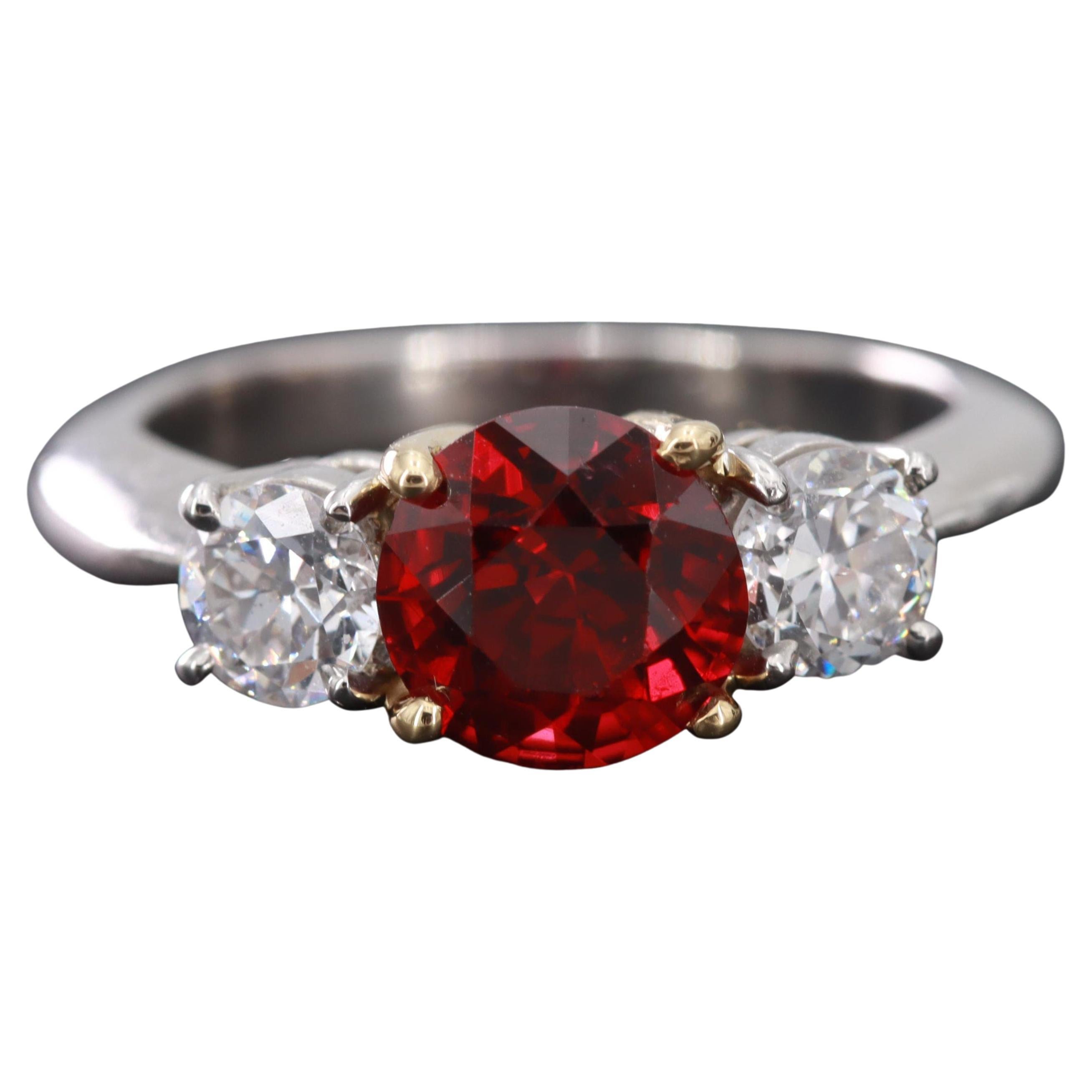 5.03 Carat Natural Cushion Ruby And White Round Old Cut Diamond Ring In ...