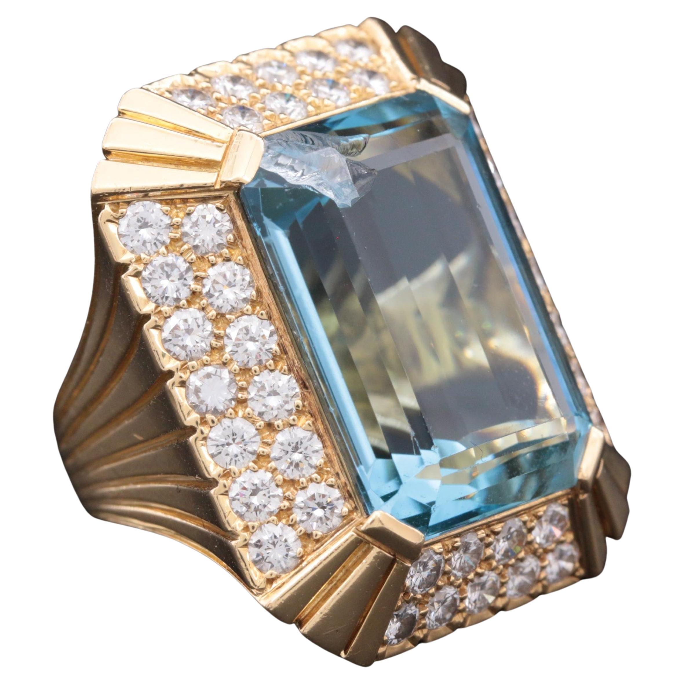 Aquamarine Lapis Diamond Gold Ring at 1stDibs