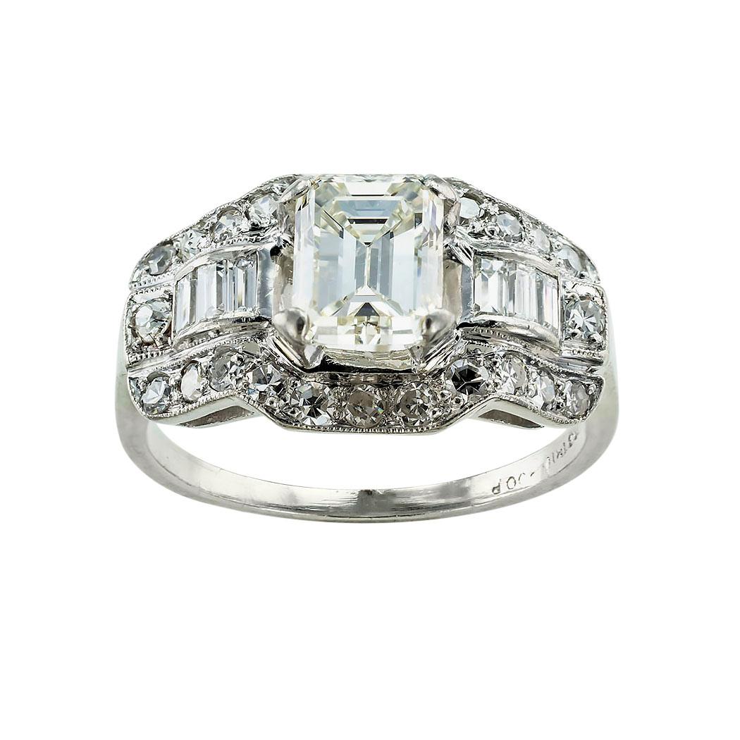GIA Report Certified Emerald Cut Diamond Platinum Engagement Ring Set ...