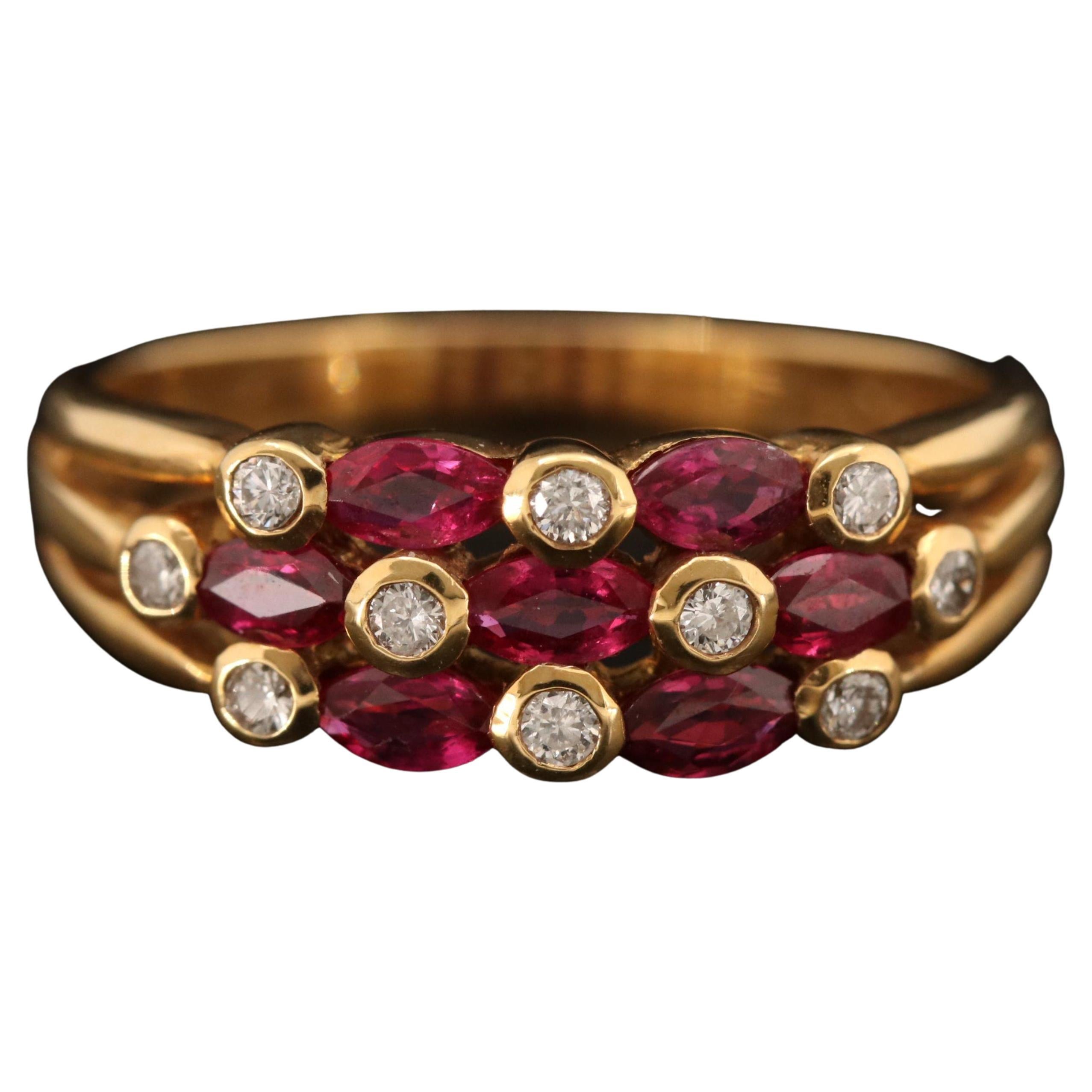 Antique 1930s Ruby and Diamond Yellow Gold Cluster Ring at 1stDibs