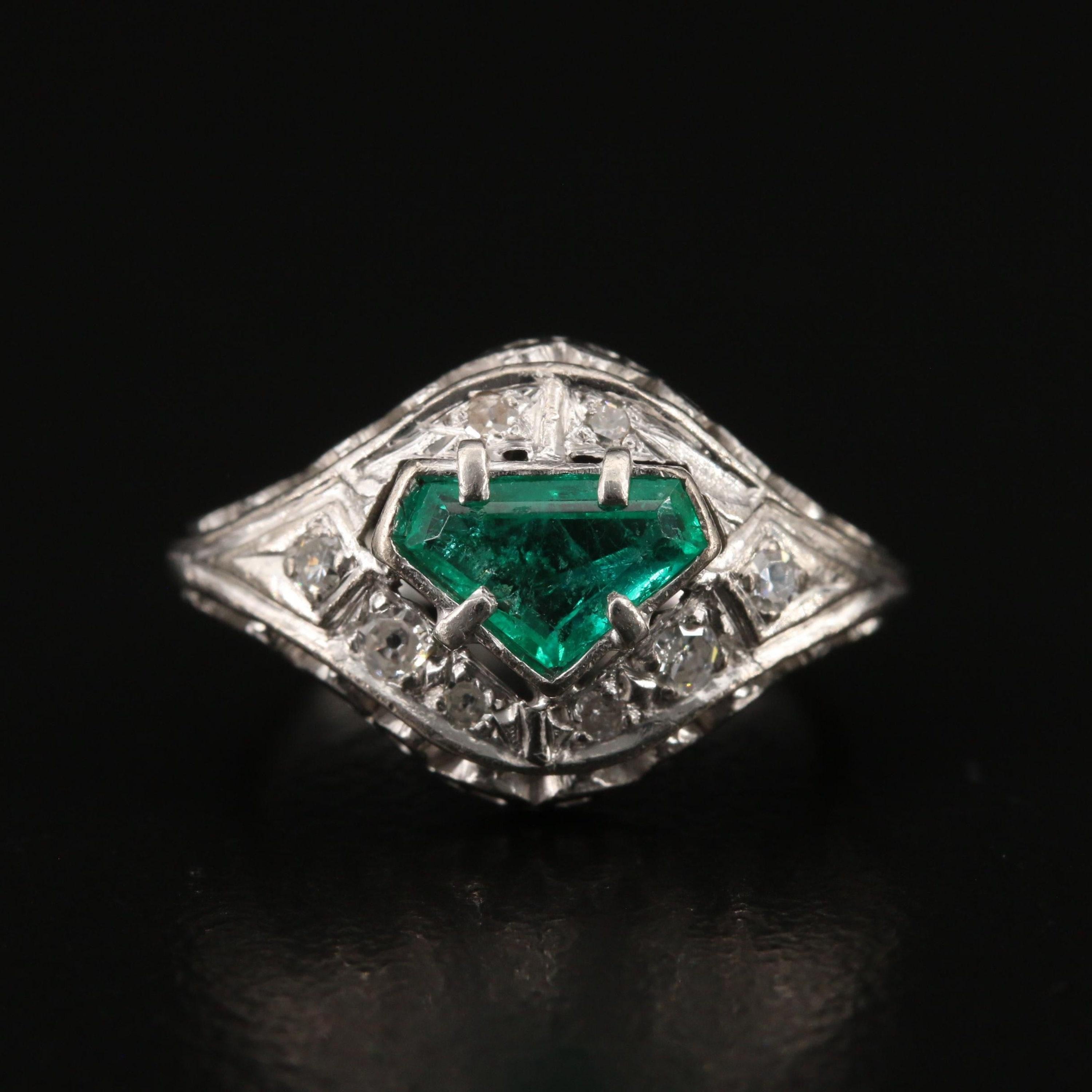 Customizable Certified Shield Cut Emerald White Gold Engagement Ring ...