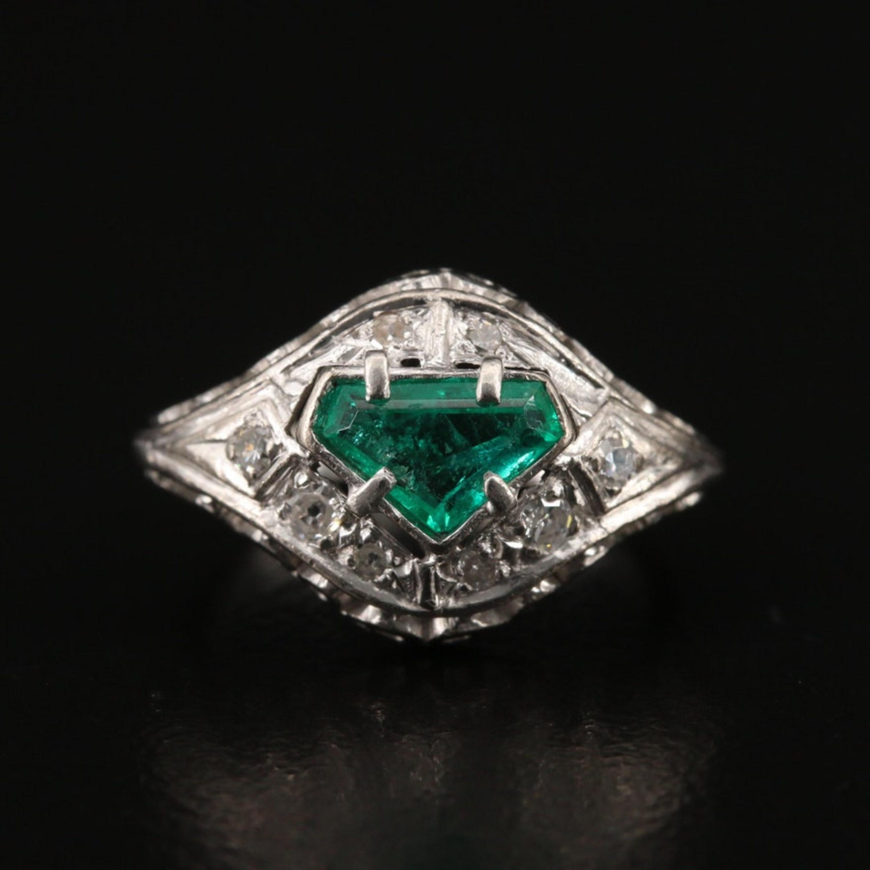 Customizable Certified Shield Cut Emerald White Gold Engagement Ring ...