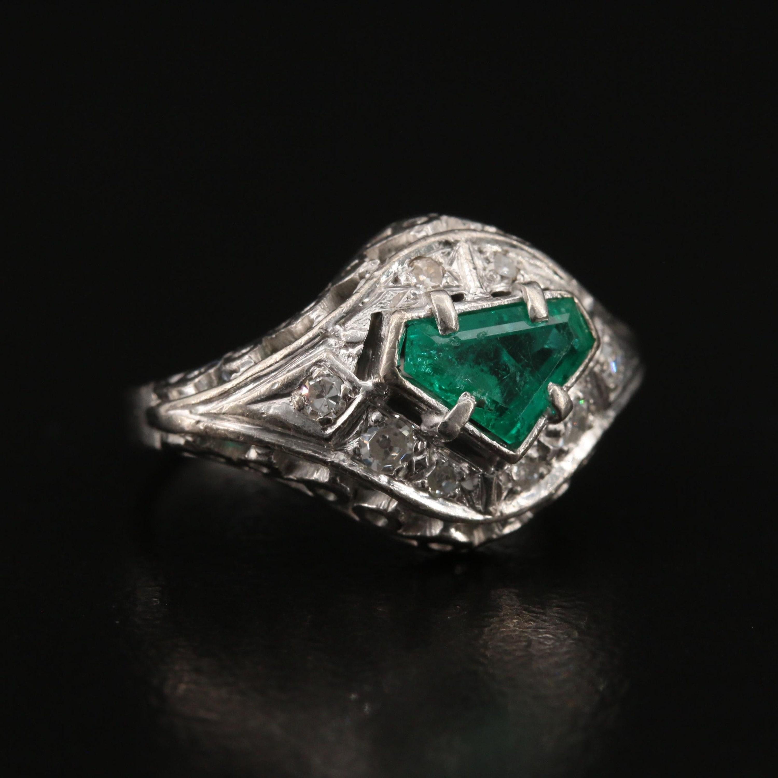 Customizable Certified Shield Cut Emerald White Gold Engagement Ring ...