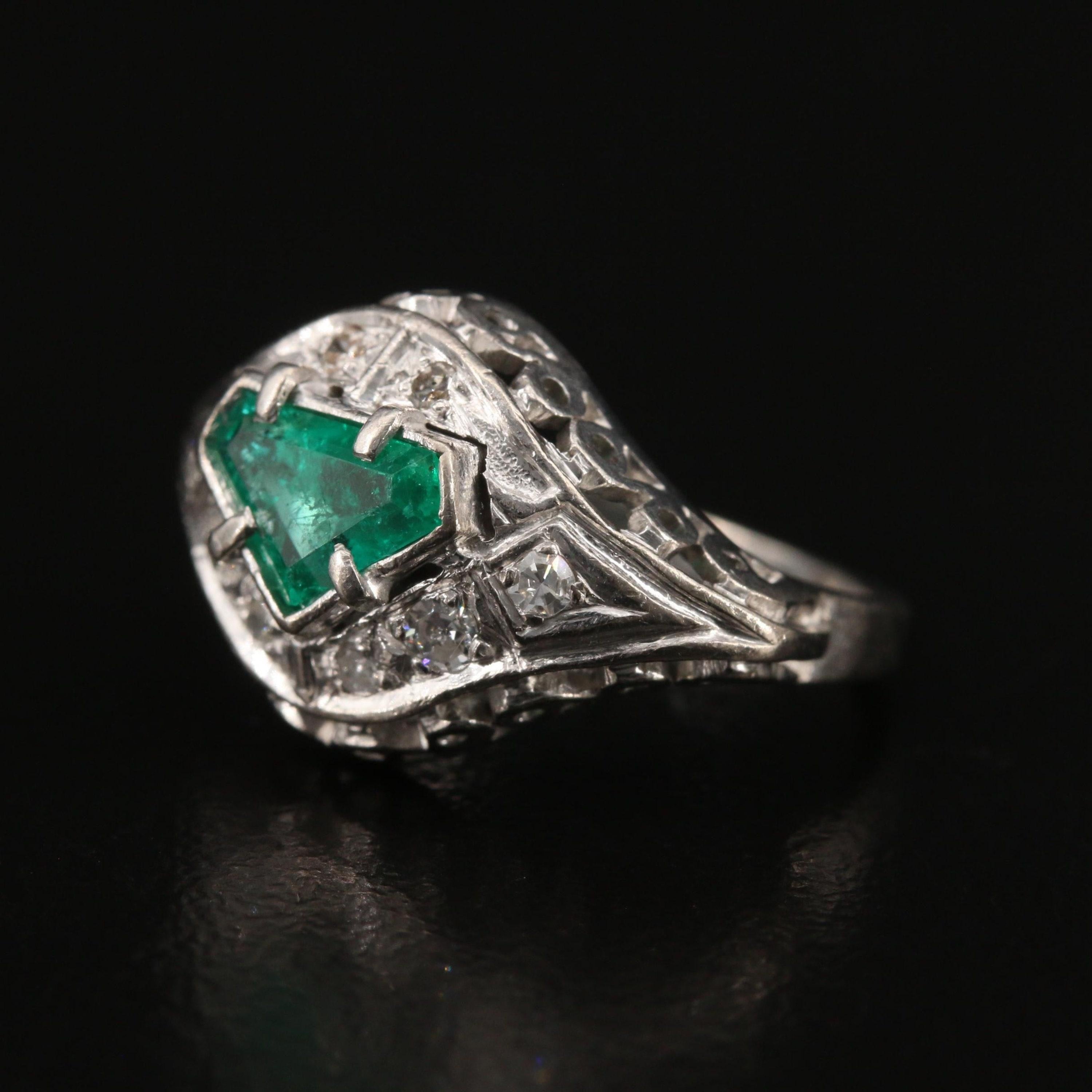 Customizable Certified Shield Cut Emerald White Gold Engagement Ring ...