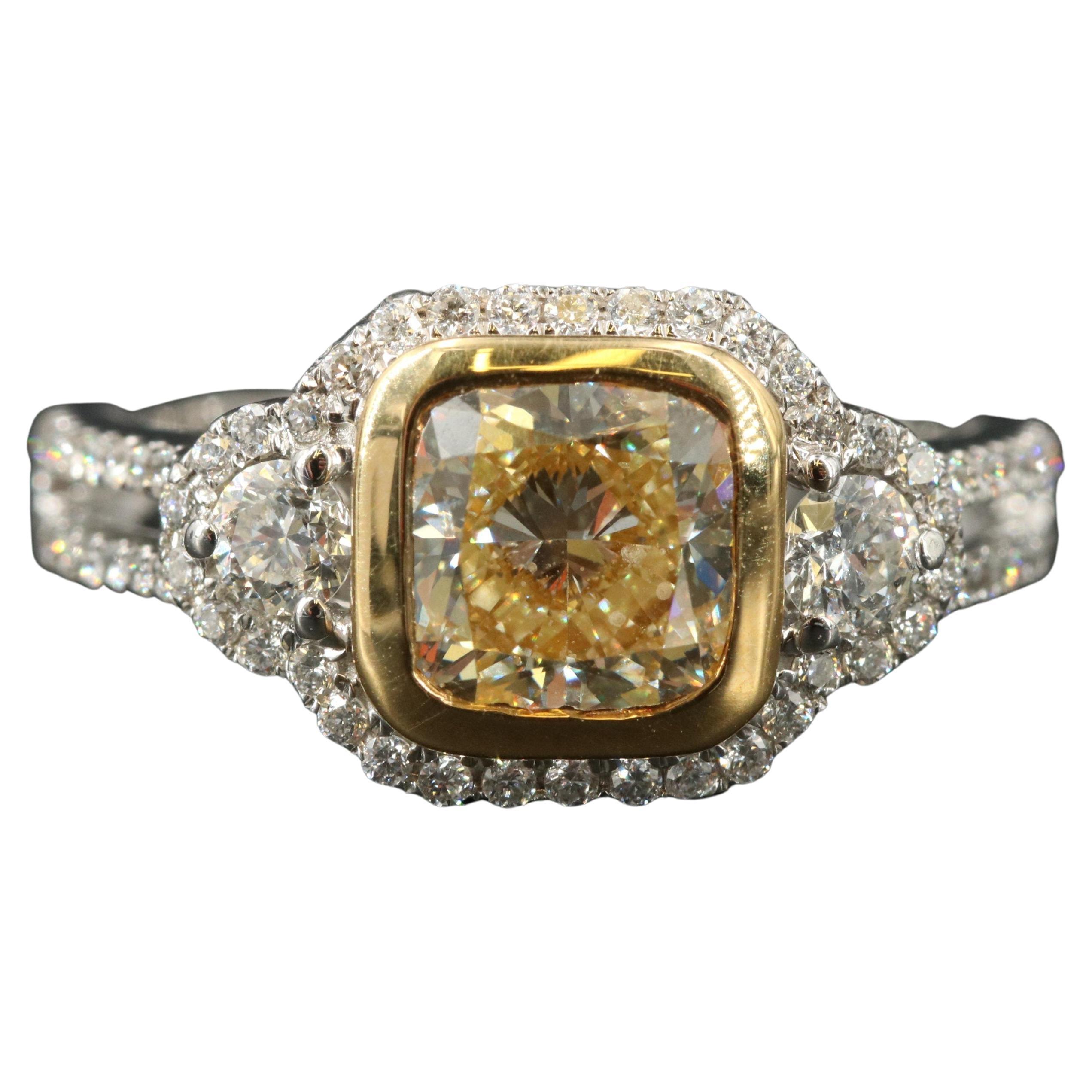 Fancy Greenish Yellow Diamond Engagement Bridal Wedding White Gold 18 ...