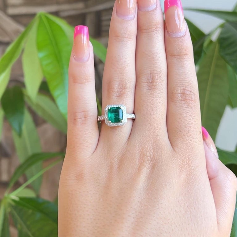 GIA 2.50 Carat Step Cut Zambian Emerald Diamond 14 Karat White Gold ...