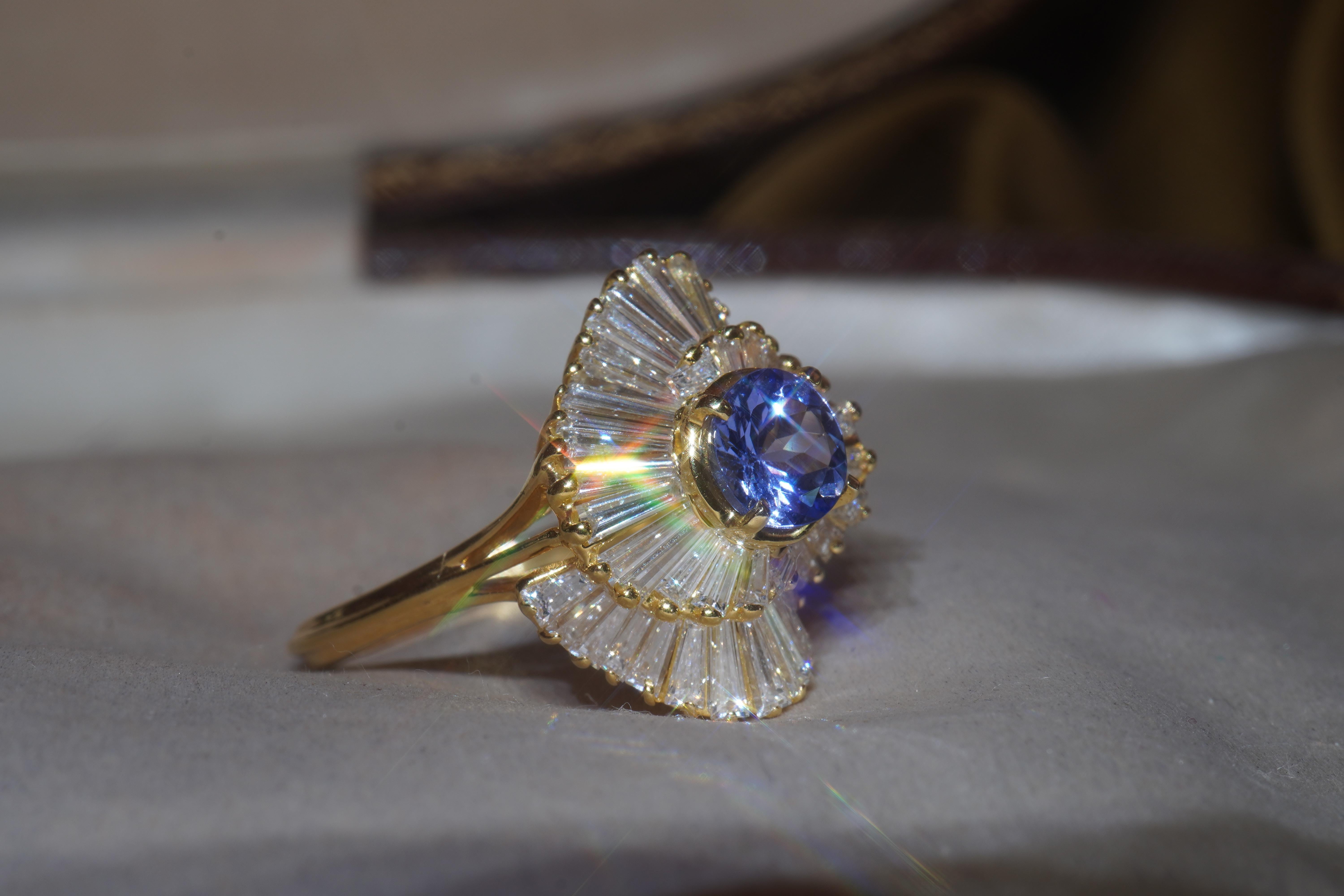 GIA Tanzanite Diamond Ring 18K Gold Vintage Natural Fine VS Huge 5.31 ...