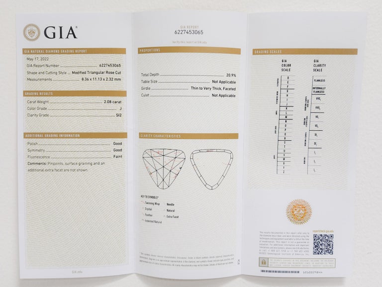 GIA Triangle Rosecut White Diamond Pendant Necklace in Platinum For ...