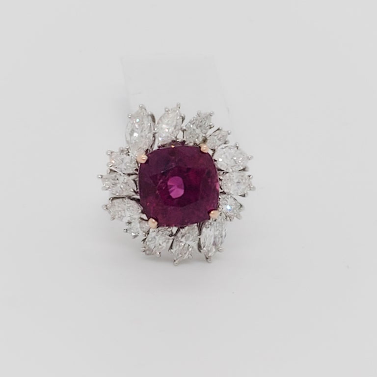 GIA Vietnamese Ruby Cushion and White Diamond Cocktail Ring in Platinum ...