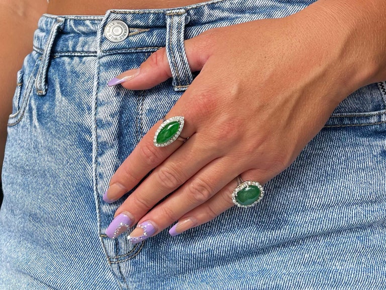 GIA Vintage Marquise Double Cabochon Green Translucent Jadeite Jade ...