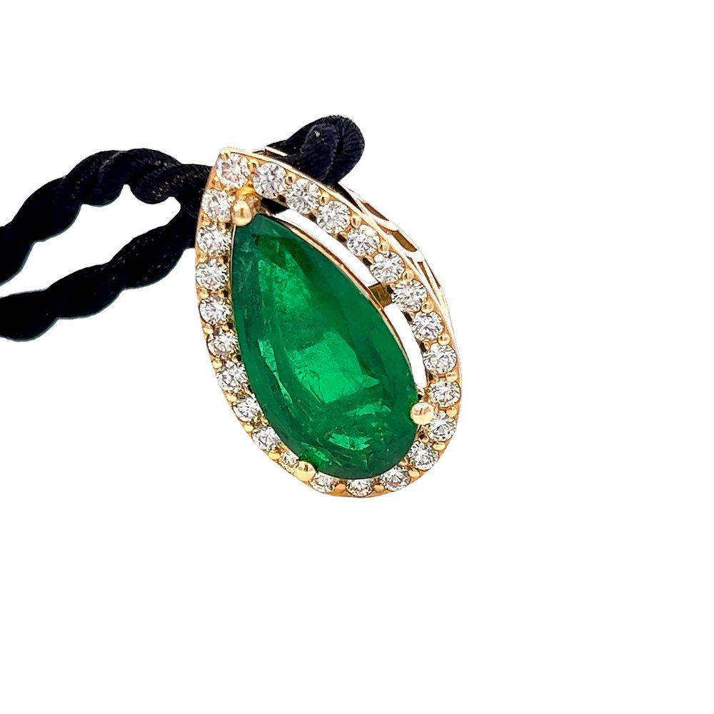GIA Green Emerald and Diamond Yellow Gold Pendant For Sale at 1stDibs