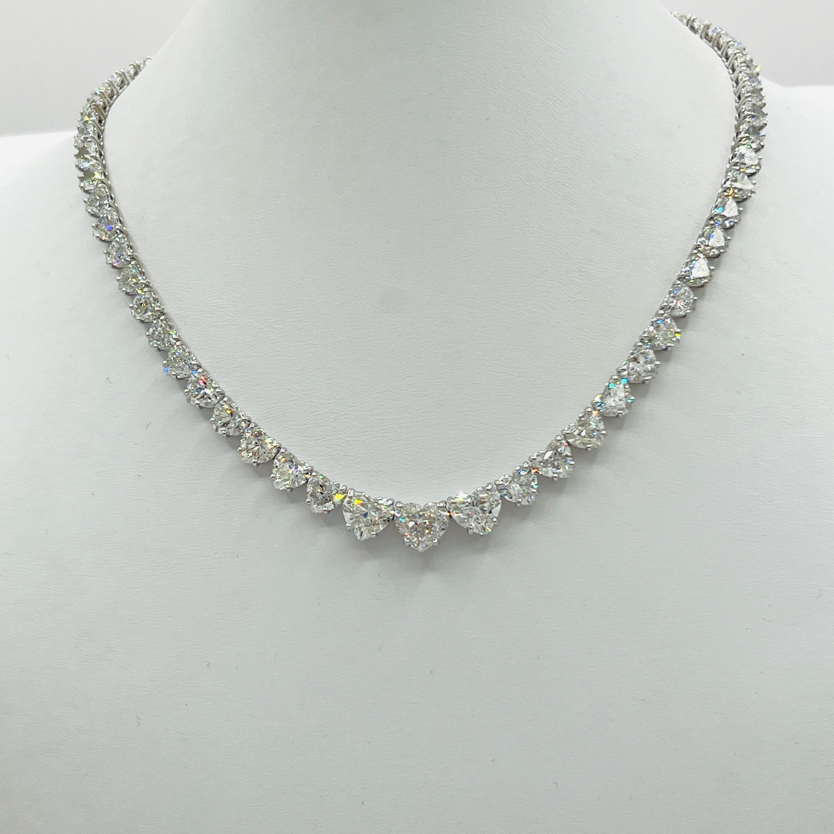 GIA White Diamond Heart Shape with 3ct Center Riviera Necklace in 18K ...