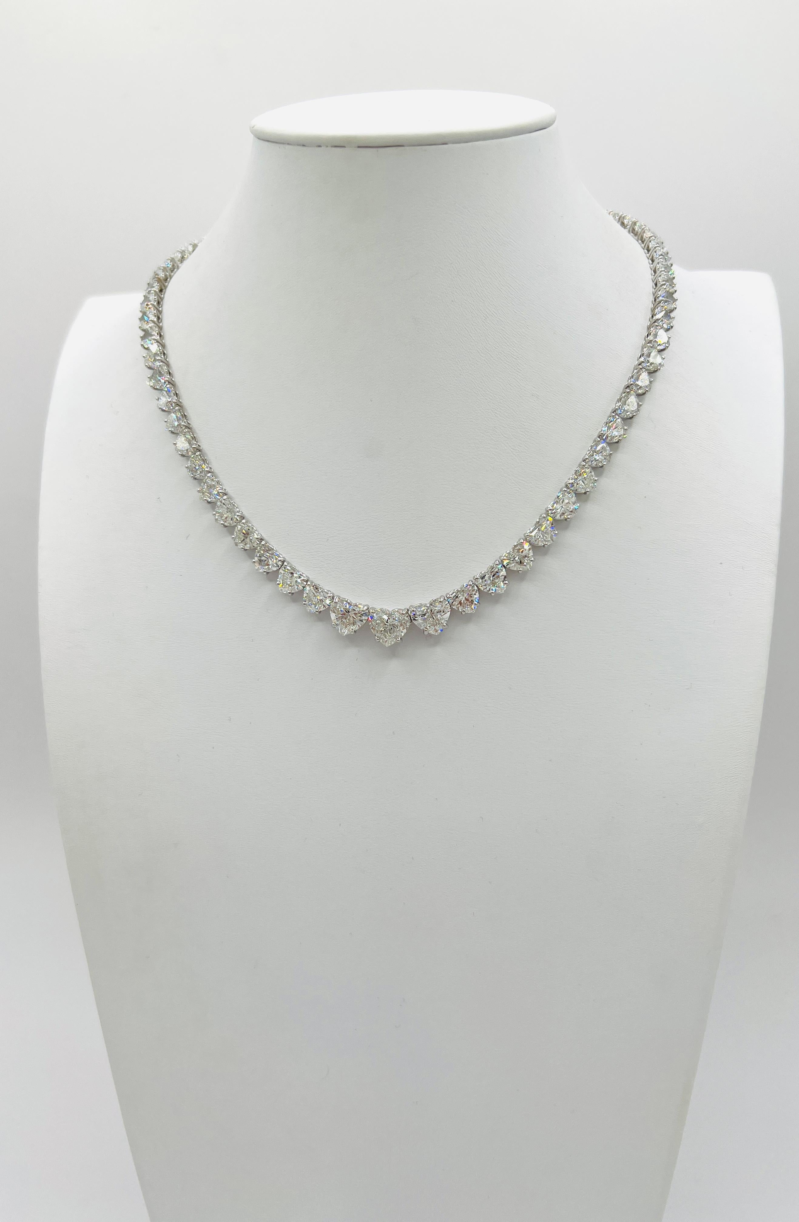 GIA White Diamond Heart Shape with 3ct Center Riviera Necklace in 18K ...