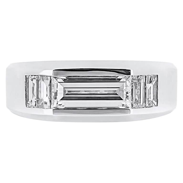 GIA White Gold Rectangular Step Cut Ring Set with Tapered Baguette ...