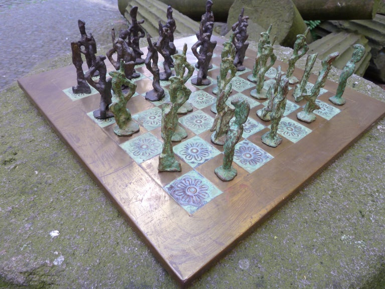 Italian 70s Sculptural Art Brutalist Bronze Chess Set For Sale at ...
