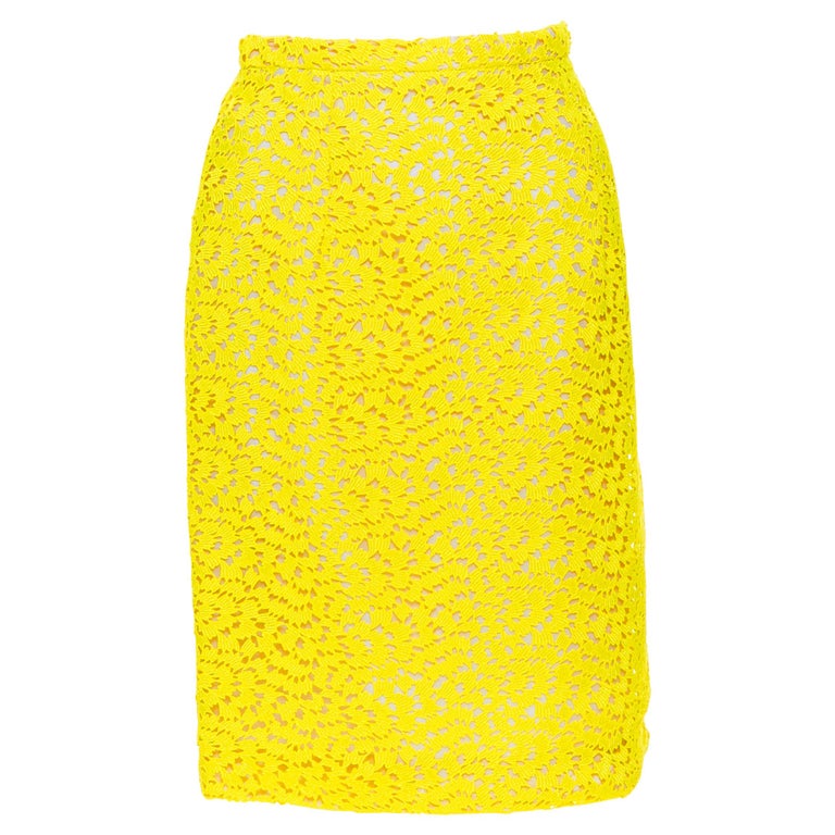 GIAMBATTISTA VALLI 2015 neon bright yellow lace pencil skirt XXS 25 ...