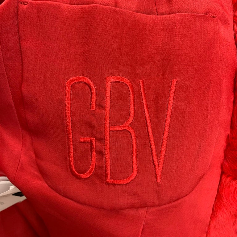 GIAMBATTISTA VALLI Size 6 Red Textured Lamb Shearling Snaps Coat For ...