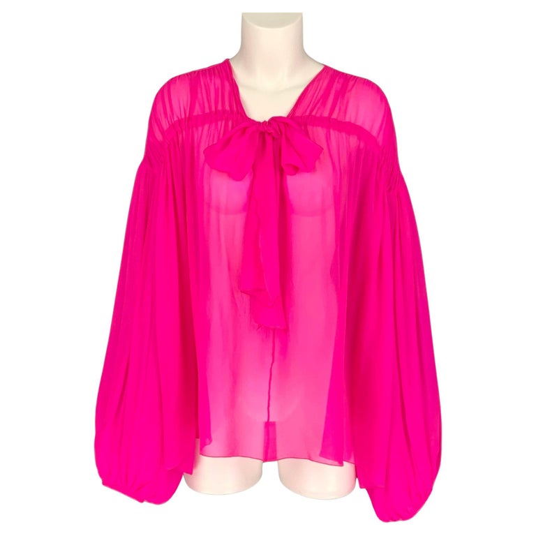 GIAMBATTISTA VALLI Size L Pink Silk See Through Bow Blouse For Sale at ...