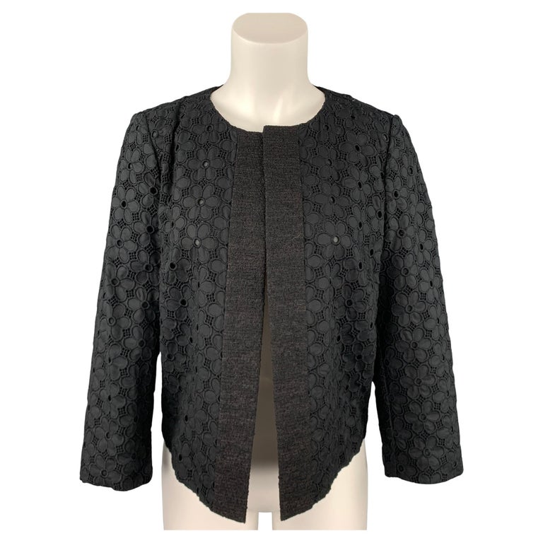 GIAMBATTISTA VALLI Size M Black Eyelet Cotton Open Front Jacket For ...