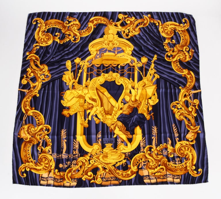 Gian Franco Ferre' 90s Blue Gold Scarf For Sale at 1stDibs