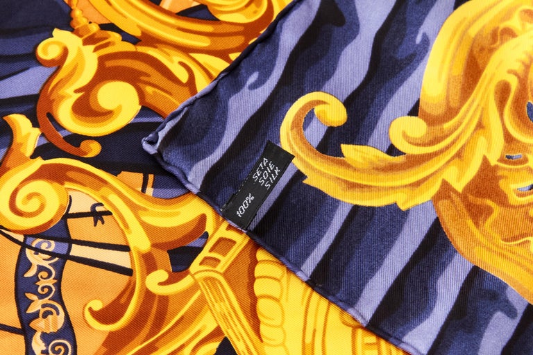 Gian Franco Ferre' 90s Blue Gold Scarf For Sale at 1stDibs