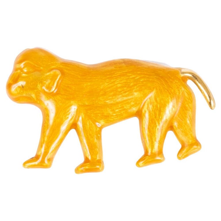 Giancarlo Montebello 18 K Gold Yellow Enamel Monkey Brooch For Sale at ...