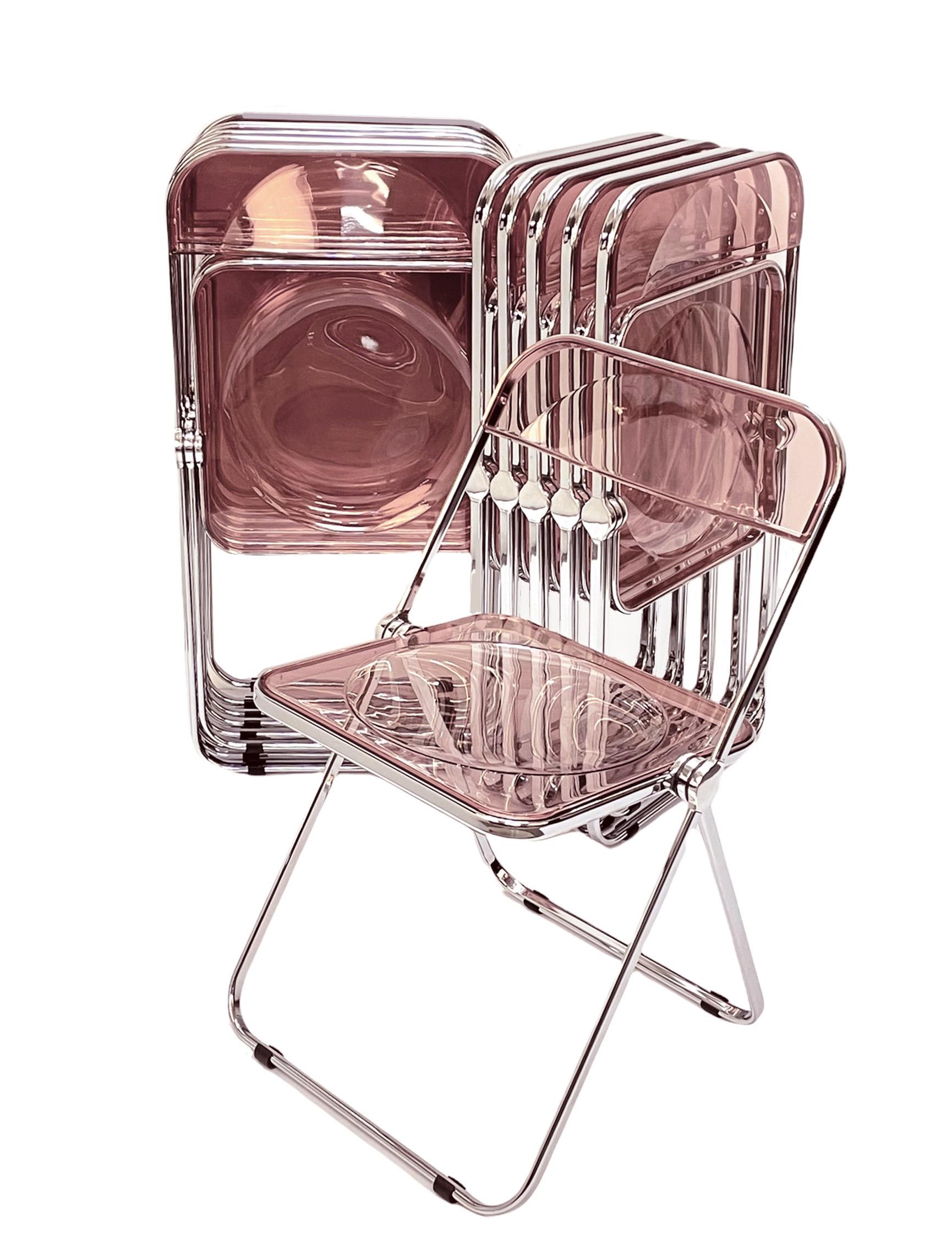 Giancarlo Piretti Lucite Pink Folding "Plia" Italian Chairs for ...
