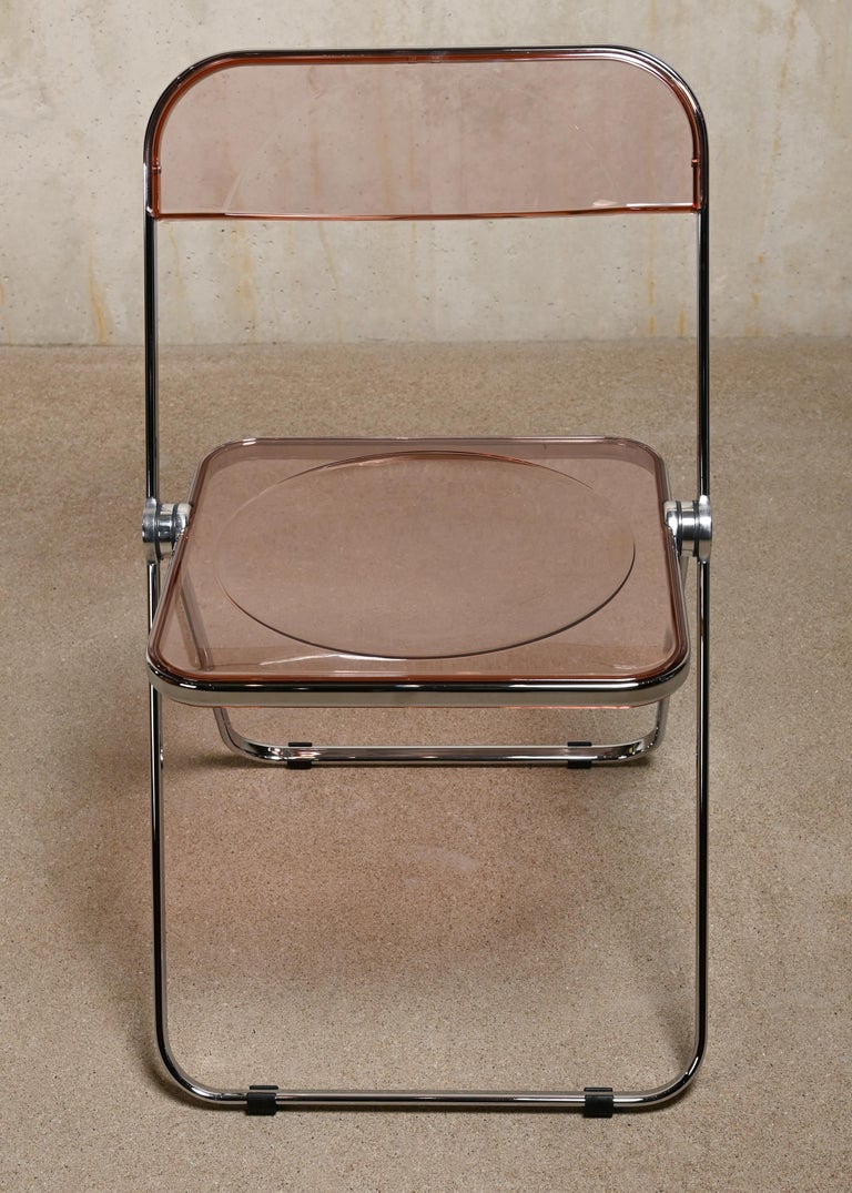 Giancarlo Piretti Plia Set Folding Chairs in Lucite Pink and Chrome for ...
