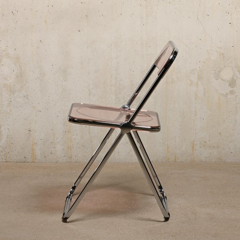 Giancarlo Piretti Plia Set Folding Chairs in Lucite Pink and Chrome for ...